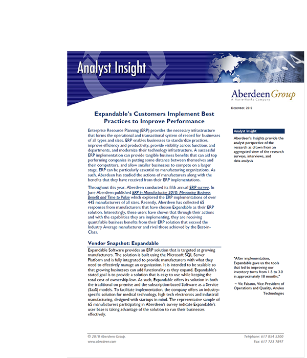Results of the Aberdeen Analyst Insight Report that Measures the ...